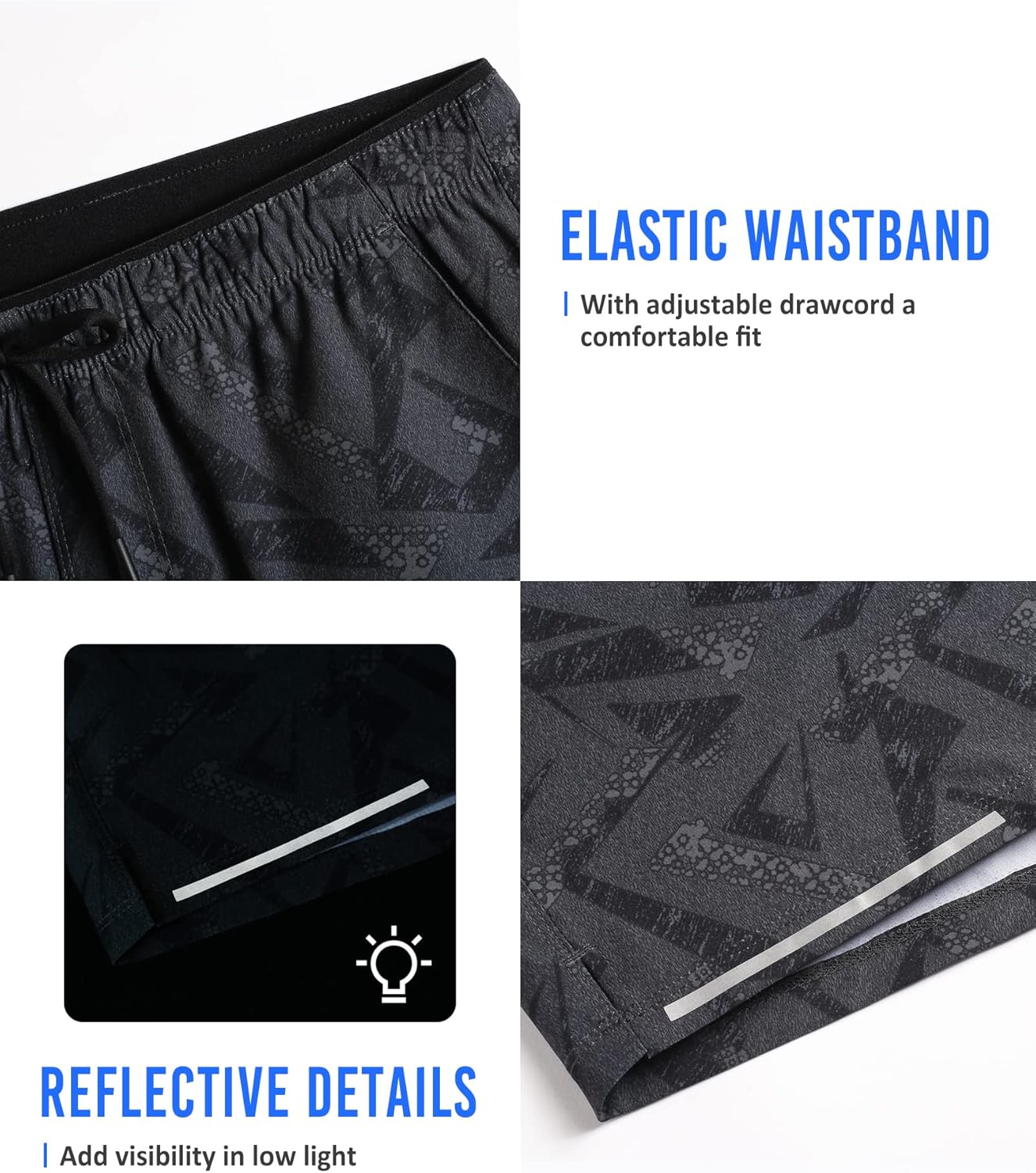 maamgic Mens Running Shorts Workout 6″ Marathon Lightweight Quick Dry ...