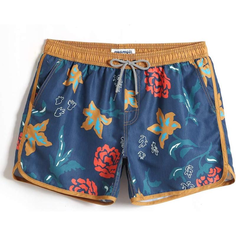 maamgic Mens Boys Short 80s 90s Vintage Swim Trunks with Mesh Lining ...