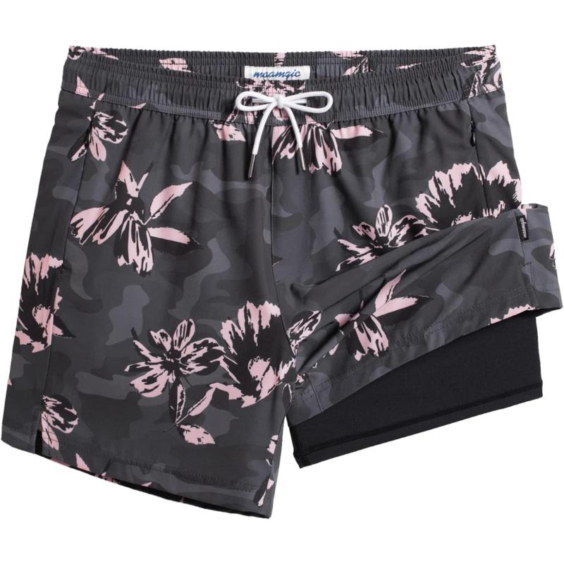 maamgic Mens Swim Trunks with Compression Liner 5″ Stretch Beach Shorts ...