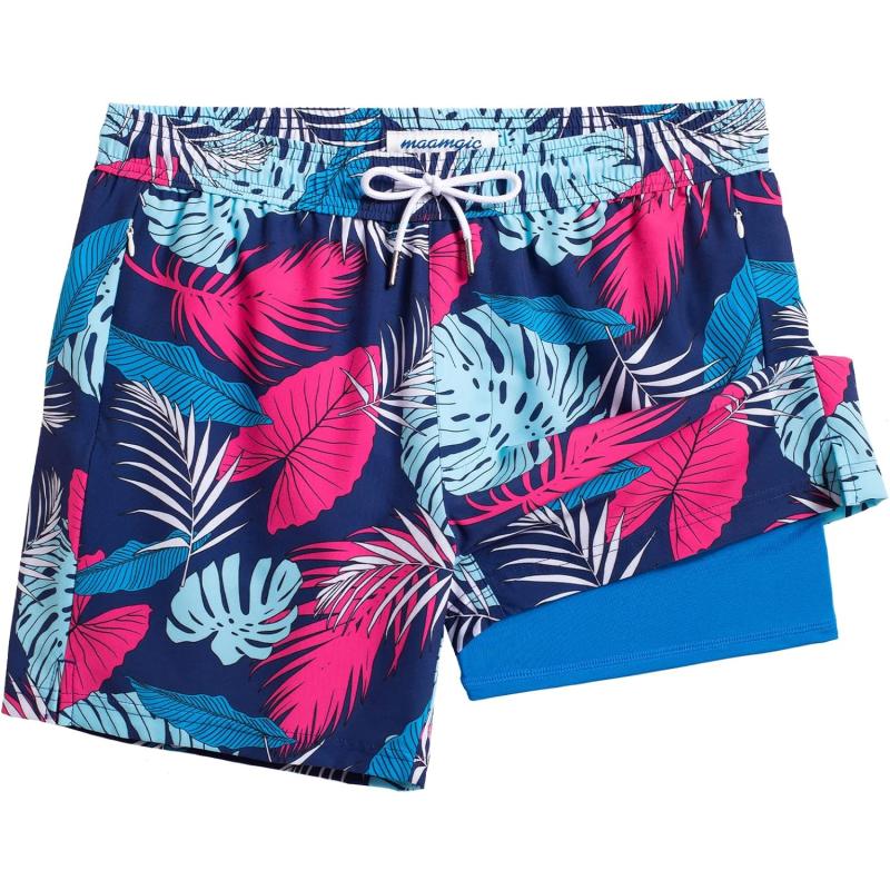 maamgic 5inch Mens Swim Trunks with Compression Liner 2-in-1 Swimming ...