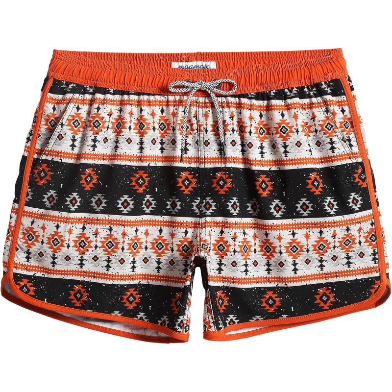 maamgic Mens Swim Trunks Retro Swim Shorts 4 Way Stretch with Mesh ...