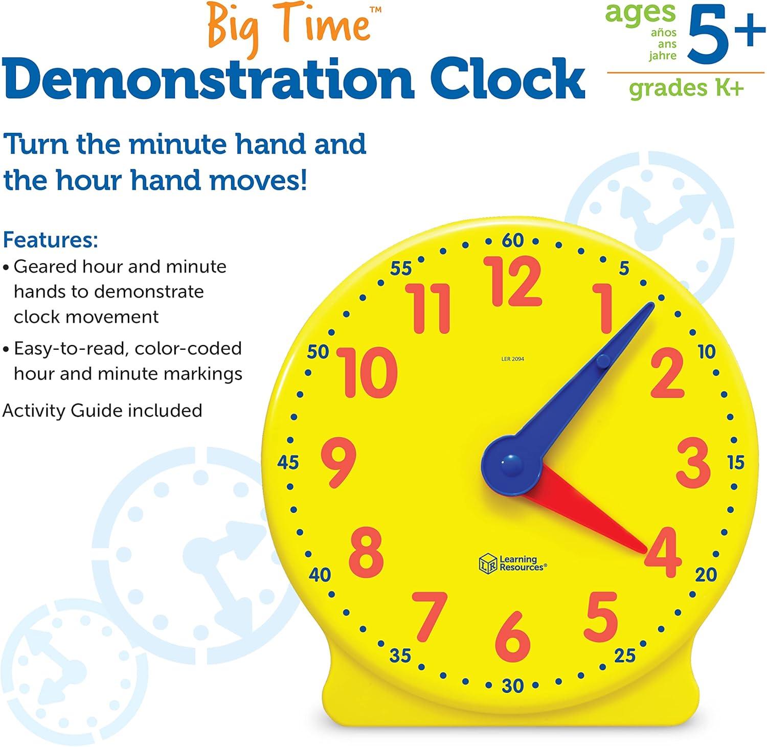 Learning Resources Big Time Learning Clock, Analog Clock, Homeschool, 12 Hour, Basic Math ...
