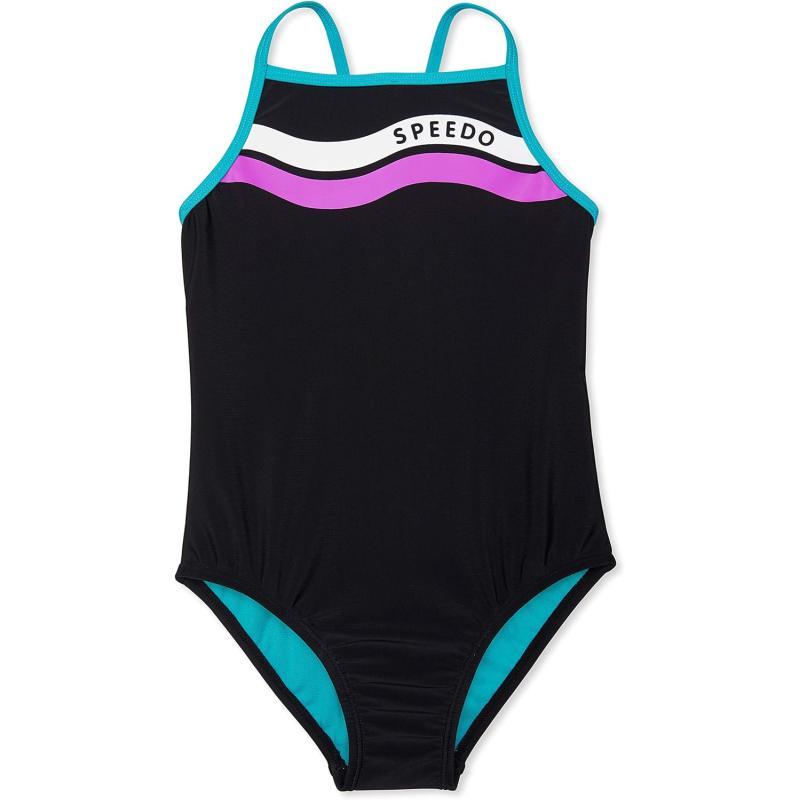 Speedo Girl’s Swimsuit One Piece Thin Straps(Logo Speedo Black ...