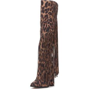 Jessica Simpson Women’s Asire Fringe Knee Boot(Natural Leopard ...